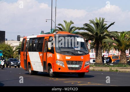 SANTIAGO, CHILE - OCTOBER 2018: An orange Transantiago bus in Estación ...