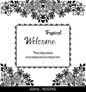 Ornate wallpaper with lettering welcome tropical, cute flower. Vector ...