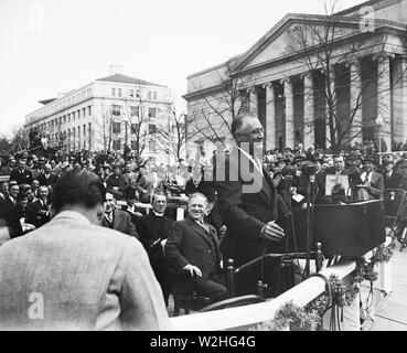 Franklin D. Roosevelt speaking at podium. Washington, D.C. ca. April ...