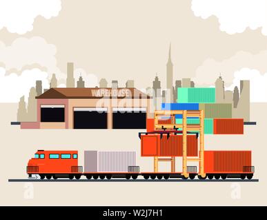 transportation merchandise logistic cargo train cartoon Stock Vector ...