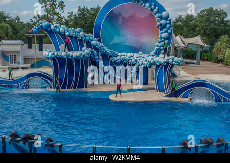 Orlando, Florida. June 23 2019. People walking on bridge over Seven ...
