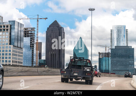 Dallas, USA - June 7, 2019: Highway 75 in city with cars in traffic ...