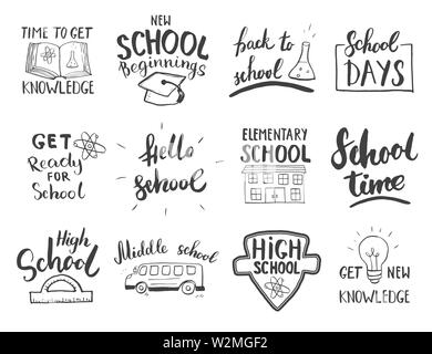 Back to School Calligraphic Letterings Set. Typographic Design ...