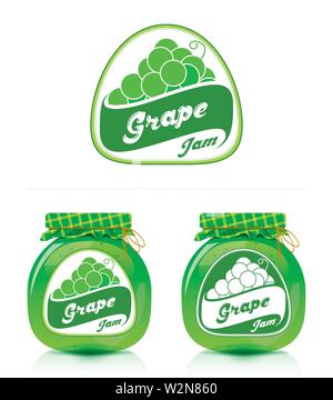 Glass jar of black currant jam with closed lid. Cute vector ...
