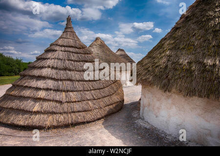 Neolithic houses at the Visitor Centre at Stonehenge Stock Photo - Alamy