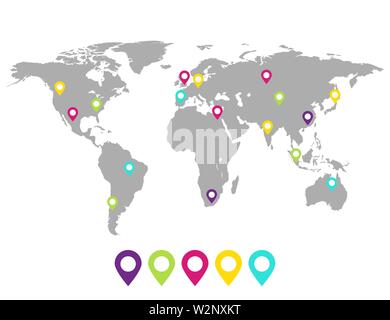 World map with location pointers. Smarpt map Stock Vector Image & Art - Alamy