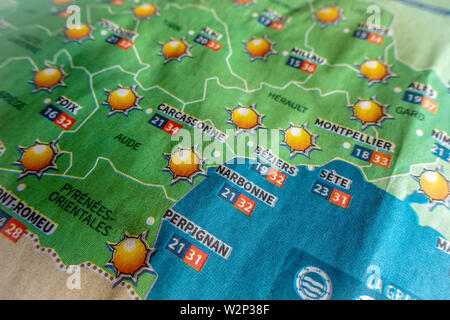 Newspaper heatwave weather predictions map for the South of France in ...