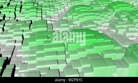 Bright colorful, dynamic and shiny solid squares floating in a wavy ...