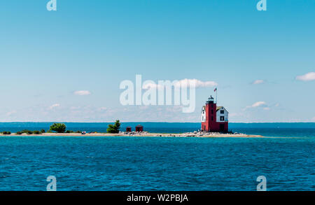 St Ignace lighthouse at the harbor shot on a sunny summer day from a ...