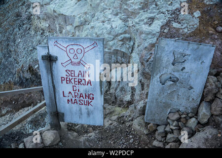 Ijen, Indonesia. July 17, 2015. Sign prohibiting visitors from going ...