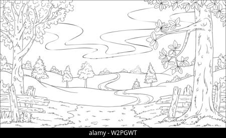 Coloring book landscape. Hand draw vector illustration with separate ...