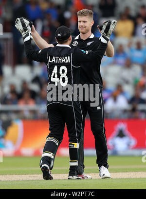 India's Yuzvendra Chahal, right, celebrates the dismissal of Sri Lanka ...
