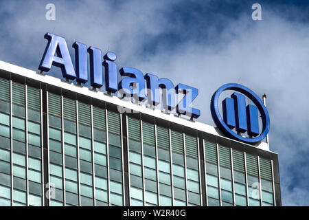 Allianz company logo at its headquarters in Unterfoehring. Allianz logo ...