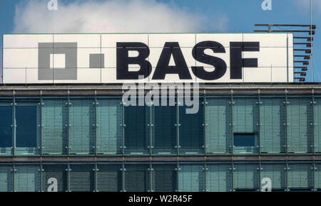 Berlin BASF logo headquarters building, sunset Germany BASF Services ...