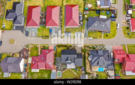 Aerial view of a typical German suburb with detached houses and close ...