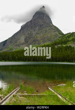 Boat Launch at Swiftcurrent Lake - A U.S. Flag flying above boat launch ...