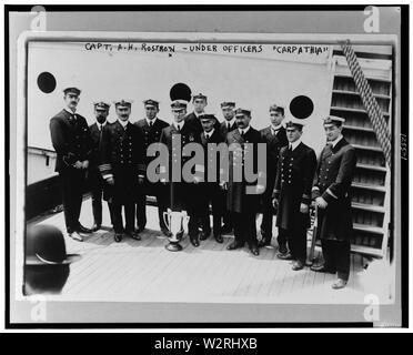 Capt. Rostron & under officers of CARPATHIA ship, Photo shows Captain ...