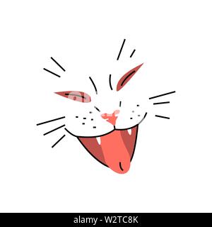 Hand drawn laughing cat face. isolated on white background. stock ...