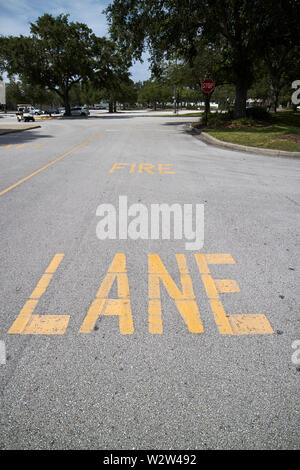 Fire Lane markings on road in a commercial parking lot Florida USA ...