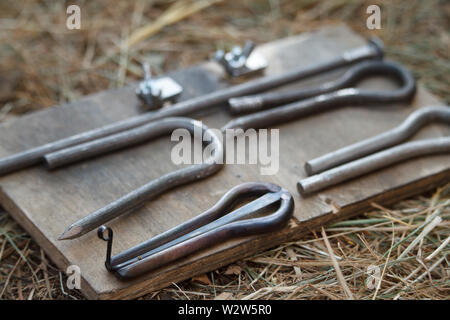 Closeup of a various parts of jaw harps, khomuses, folk musical ...