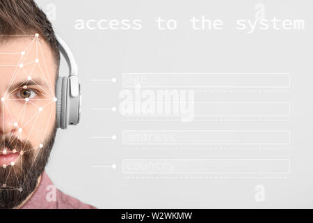 Male face and data-entry fields on light background. Concept of using ...