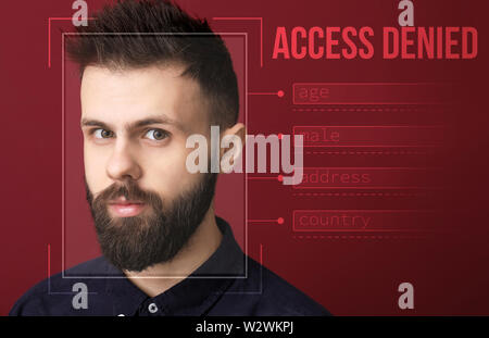 Male face and data-entry fields on light background. Concept of using ...