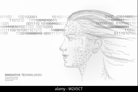 Low poly head wireframe of a girl with a short haircut. Front view ...