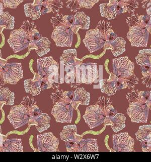 Seamless pattern with orchid flowers, nature floral background, stock ...