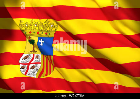 3d rendering of an Aragon Spanish Community flag and map Stock Photo ...