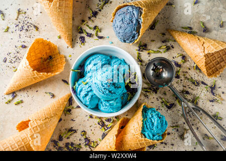 Trendy Color Changing Ice Cream with blue flowers powder, Butterfly Pea ...