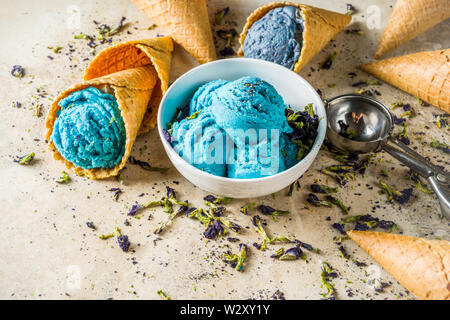 Trendy Color Changing Ice Cream with blue flowers powder, Butterfly Pea ...