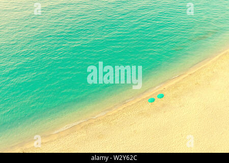 Paradise on Earth. Tropical beach, green palm trees, azure sea, sand ...