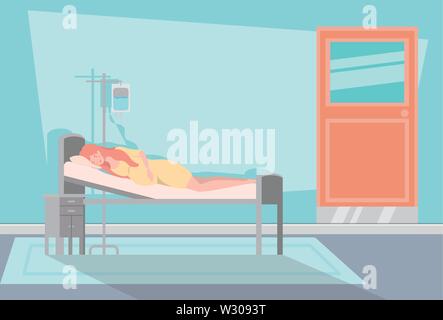 Childbirth in hospital flat vector illustration. Cartoon doctor ...