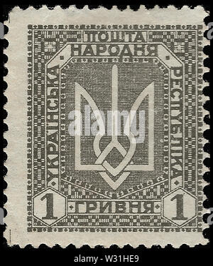 Postage stamp of the West Ukrainian National Republic, 1920 20 Hr face ...