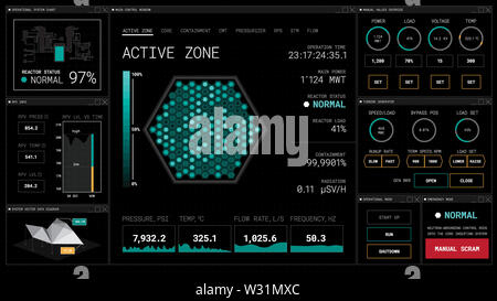 Futuristic nuclear reactor dashboard graphic user interface HUD Stock ...