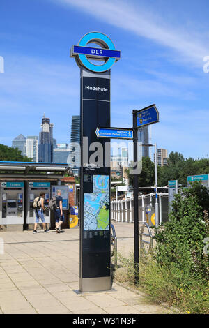 Mudchute DLR station on Spindrift Avenue, on the Isle of Dogs, in east ...