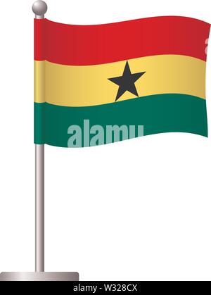 Ghana flag on pole. Metal flagpole. National flag of Ghana vector ...