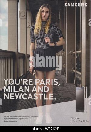 poster advertising SAMSUNG Galaxy Alpha smartphone in paper magazine ...