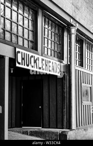 Entrance to Chuckleheads, a comedy club in the historic mining town of Bisbee, AZ Stock Photo ...