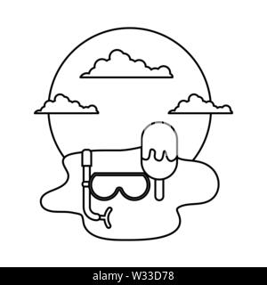 delicious ice cream with snorkel in beach vector illustration design ...