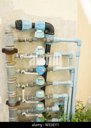 Water Meter blue with black water Pipe Stock Photo - Alamy