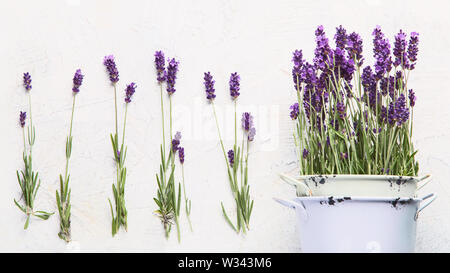 Lavender flowers, bouquet in bucket. Top view with copy space Stock ...