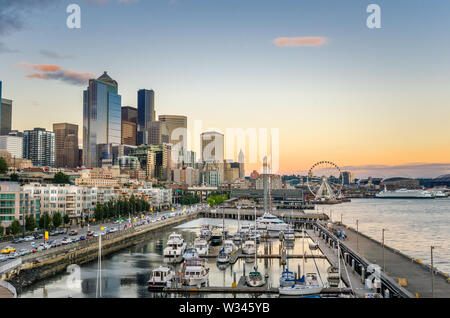 Seattle Waterfront at dusk with the marina in the foreground from The ...