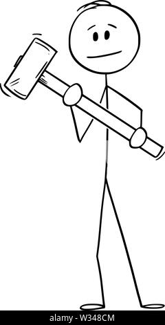 Cartoon Humor Concept Illustration of Sledgehammer to Crack a Nut Stock ...