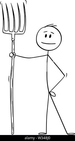 Cartoon vector stickman farmer with fork and hat Stock Vector Image ...