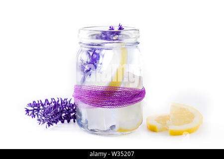 Lavender lemonade drink isolated on white background. Top view ...