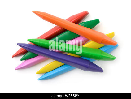 Colorful plastic double sided crayons isolated on white Stock Photo - Alamy