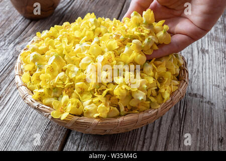 Fresh denseflower mullein flowers in a basket, top view Stock Photo - Alamy