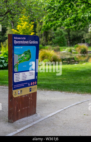 The entrance sign to Queenstown Botanical Gardens, Queenstown, Otago ...