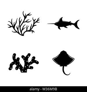 Marine Life. Simple Related Vector Icons Set for Video, Mobile Apps ...